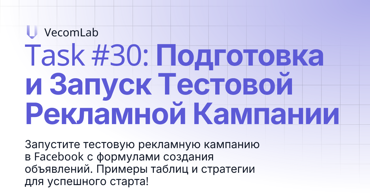 Task #30: Подготовка и Запуск Тестовой Рекламной Кампании | VecomLab