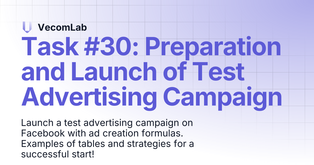 Task #30: Preparation and Launch of Test Advertising Campaign | VecomLab